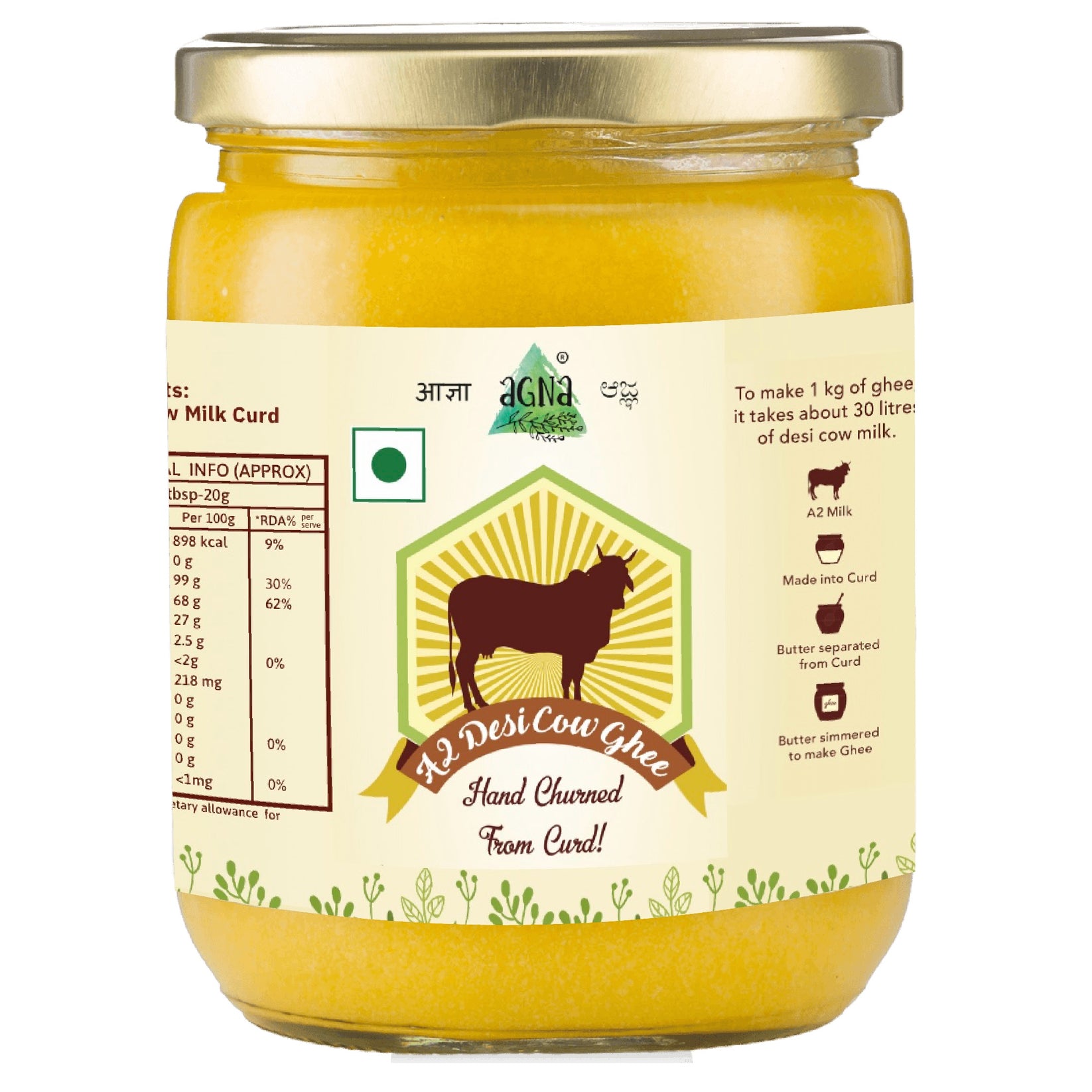 Agna A2 Desi Cow Ghee - Hand Churned from Curd – FreshMill Oils
